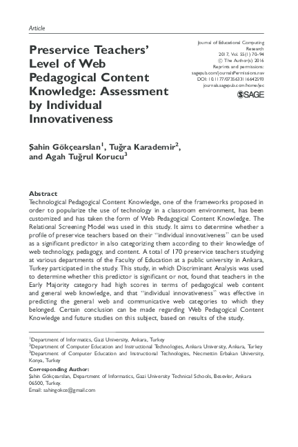 (PDF) Preservice Teachers’ Level of Web Pedagogical Content Knowledge ...