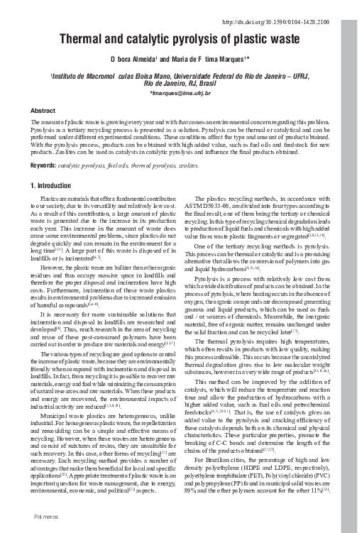 (PDF) Thermal and catalytic pyrolysis of plastic waste