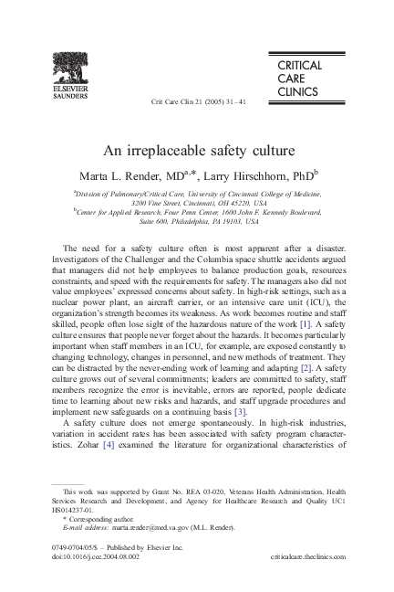 (PDF) An irreplaceable safety culture