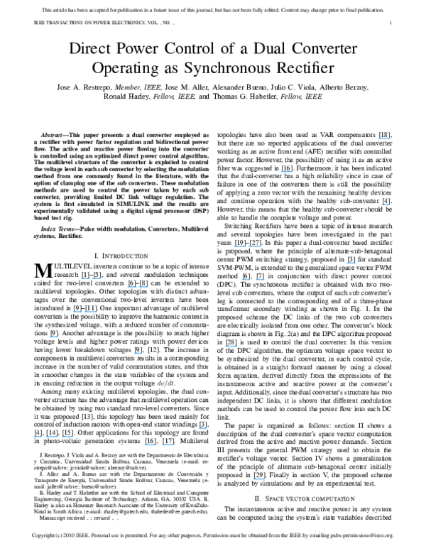 (PDF) Direct Power Control of a Dual Converter Operating as a ...