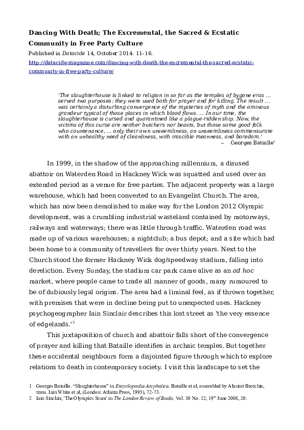 (PDF) Dancing With Death; The Excremental, the Sacred & Ecstatic Community in Free Party Culture