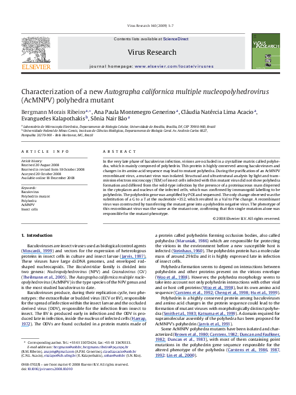 (PDF) Characterization of a new Autographa californica multiple ...