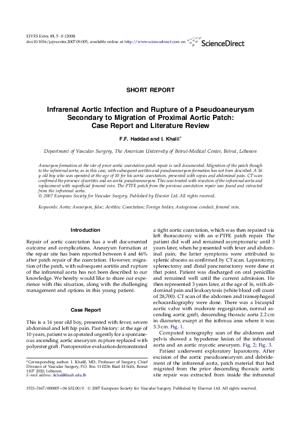 (PDF) Infrarenal Aortic Infection and Rupture of a Pseudoaneurysm ...