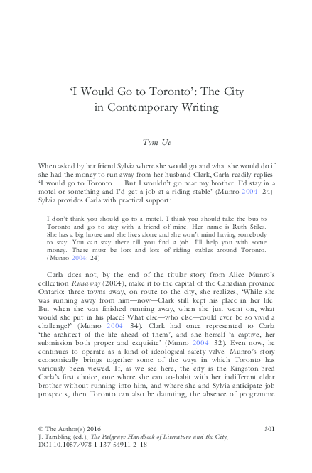 (PDF) "I Would Go to Toronto": The City in Contemporary Writing
