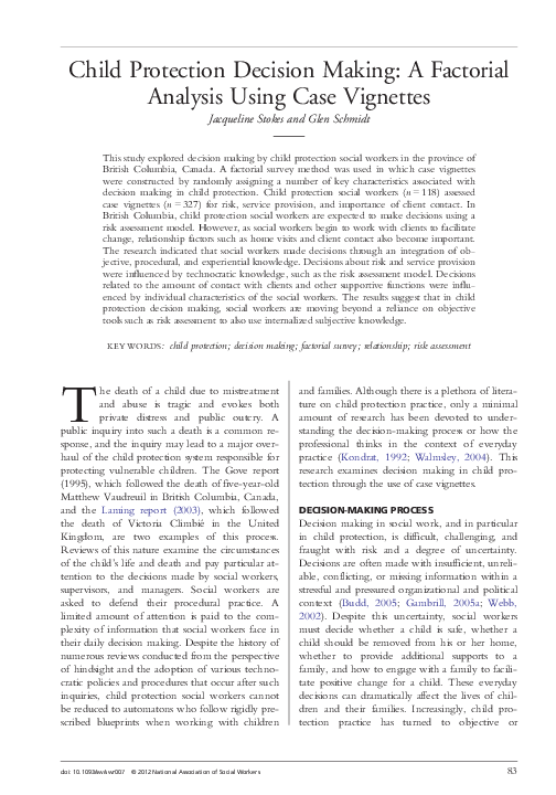 (PDF) Child Protection Decision Making: A Factorial Analysis Using Case ...