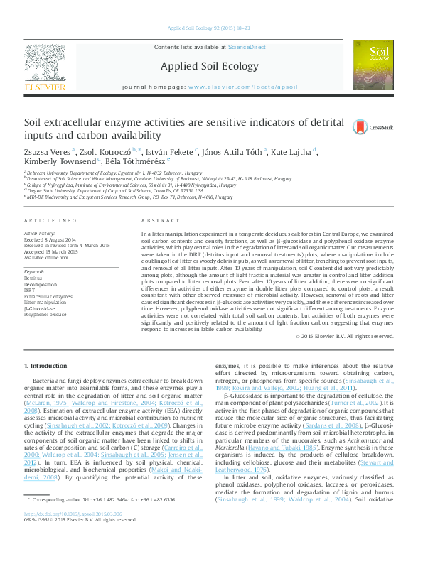 (PDF) Soil extracellular enzyme activities are sensitive indicators of detrital inputs and ...