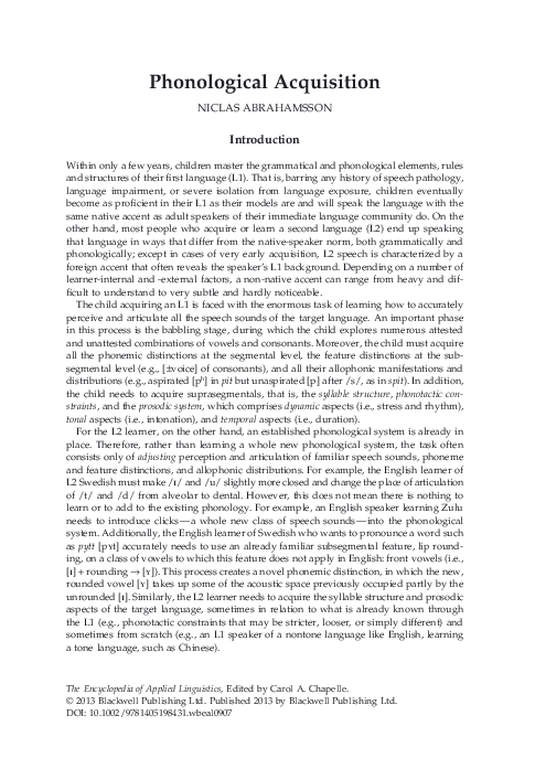 (PDF) Phonological Acquisition