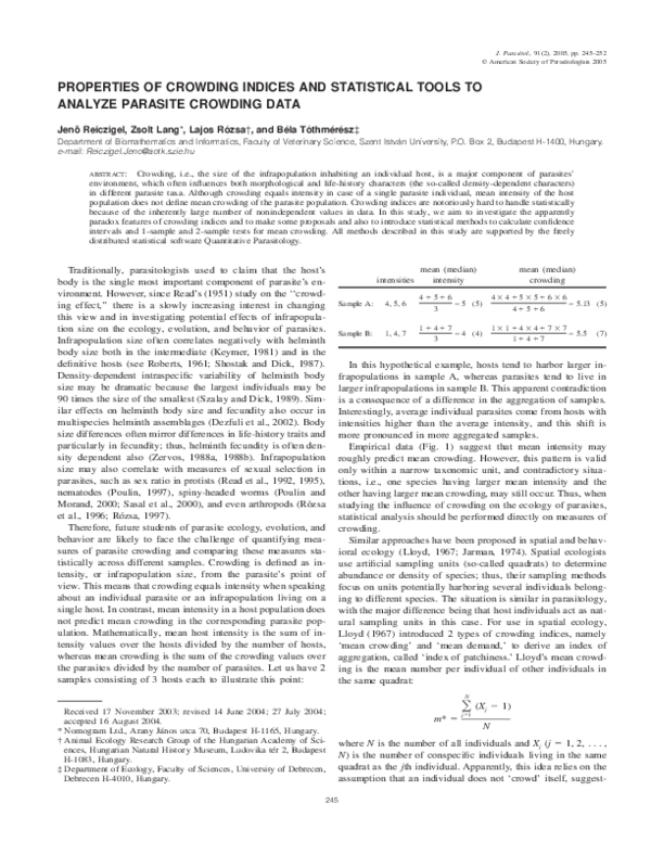 (PDF) Properties of Crowding Indices and Statistical Tools to Analyze ...