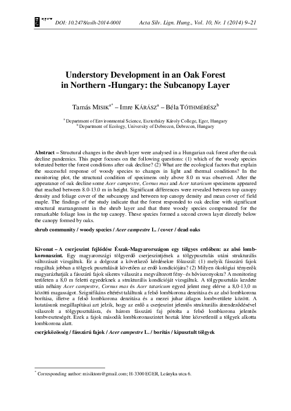 (PDF) Understory Development in an Oak Forest in Northern -Hungary: the ...