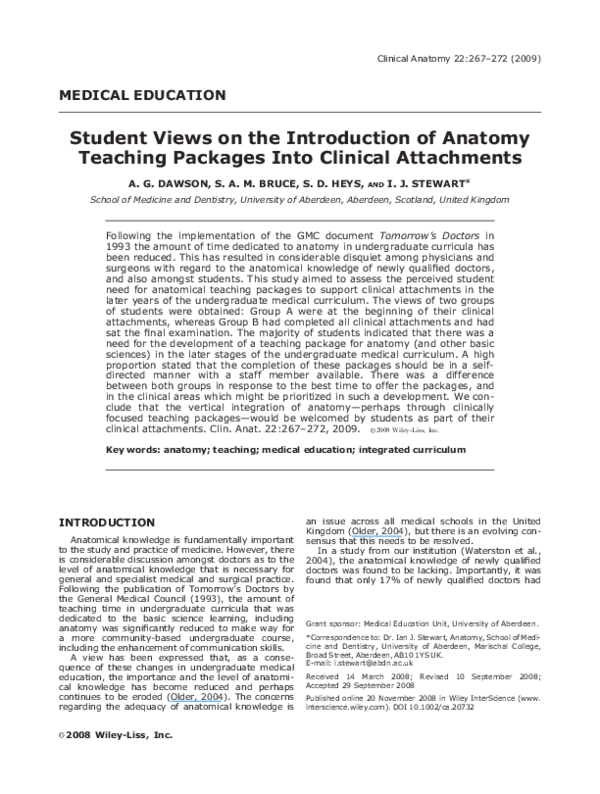 (PDF) Student views on the introduction of anatomy teaching packages ...