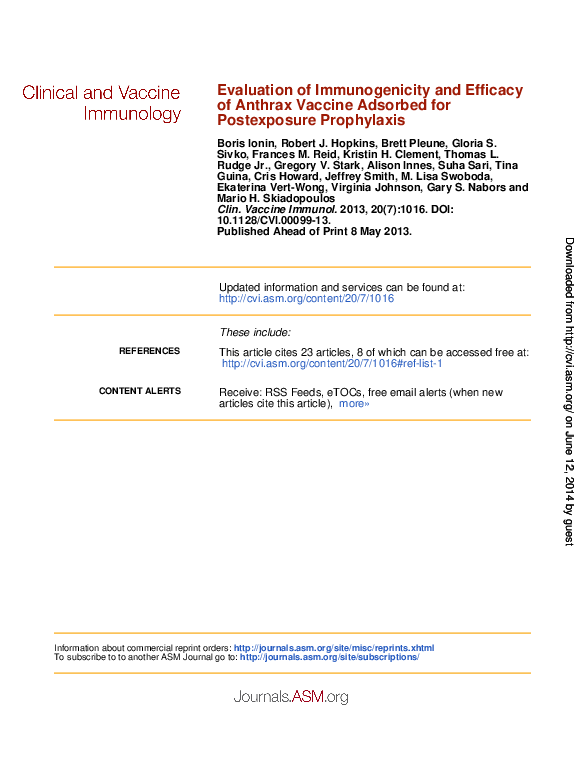 (PDF) evaluation of immunogenicity and efficacy of Biothrax(R) (Anthrax ...