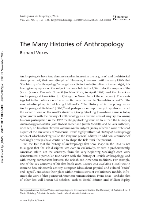 (PDF) The Many Histories of Anthropology