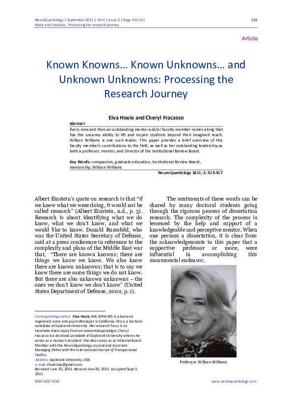 (PDF) Known Knowns… Known Unknowns… and Unknown Unknowns: Processing ...