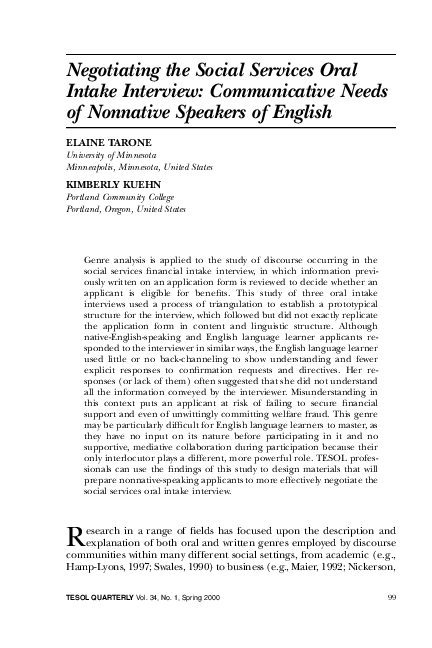 (PDF) Negotiating the Social Services Oral Intake Interview ...