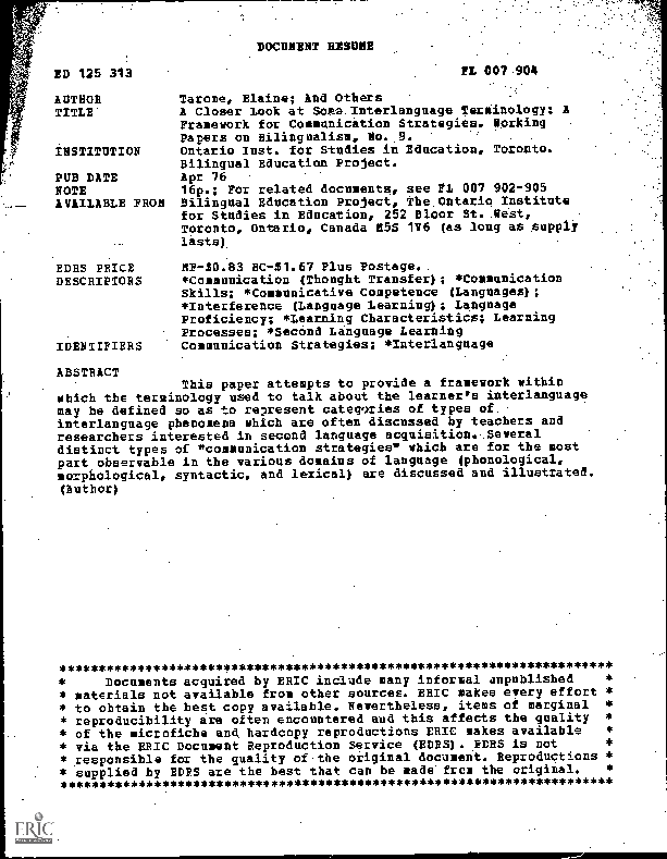 (PDF) A Closer Look at Some Interlanguage Terminology: A Framework for ...