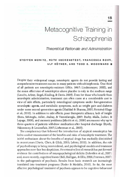 (PDF) Metacognitive Training in Schizophrenia Theoretical Rat i onale and Administration