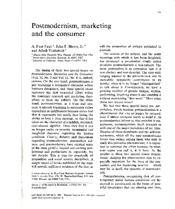 (PDF) Postmodernism, marketing and the consumer