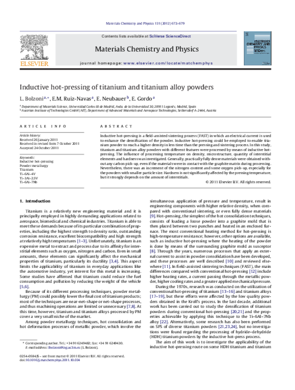 (PDF) Inductive hot-pressing of titanium and titanium alloy powders