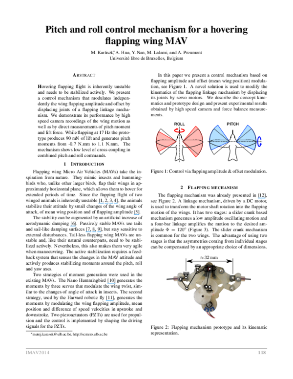 (PDF) Pitch and Roll Control Mechanism for a Hovering Flapping Wing MAV