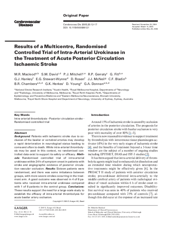 (PDF) Results of a Multicentre, Randomised Controlled Trial of Intra-Arterial Urokinase in the ...