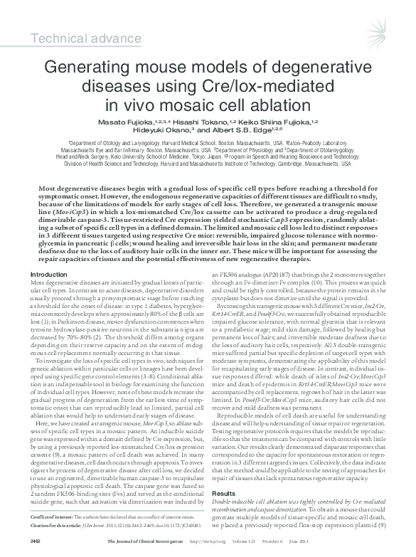 (PDF) Generating mouse models of degenerative diseases using Cre/lox ...