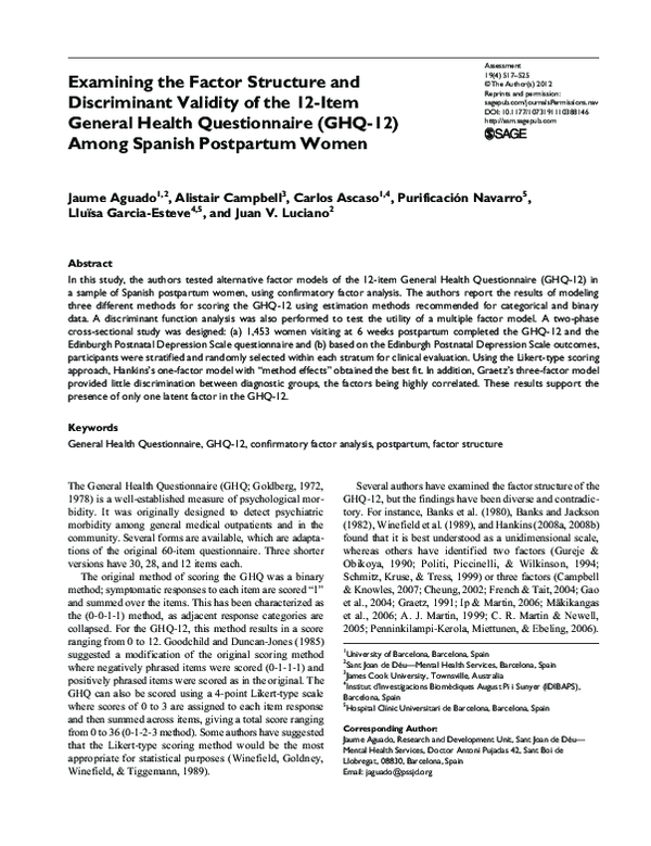 (PDF) Examining the Factor Structure and Discriminant Validity of the ...