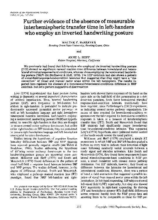 (PDF) Further evidence of the absence of measurable interhemispheric ...