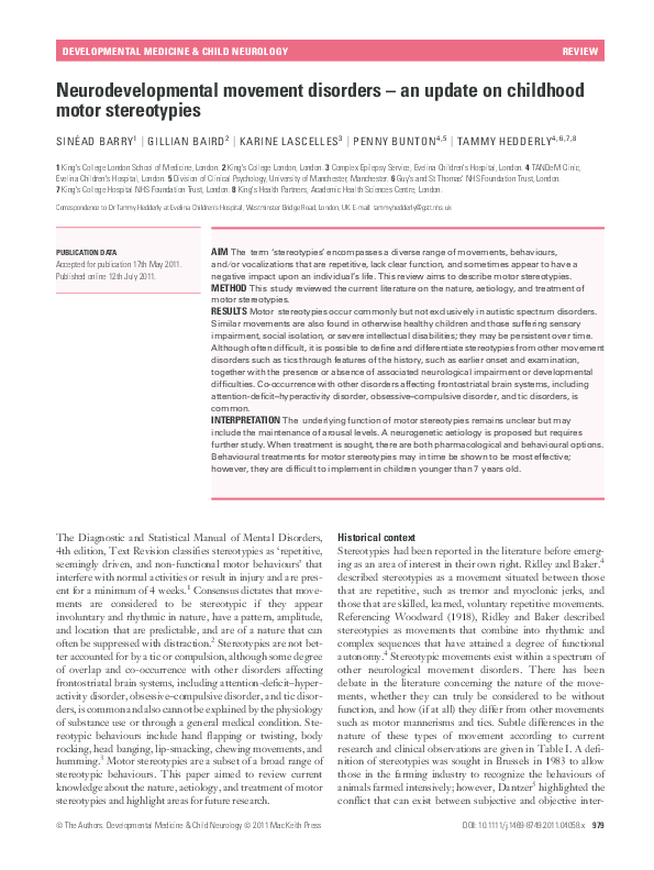 (PDF) Neurodevelopmental movement disorders - an update on childhood ...