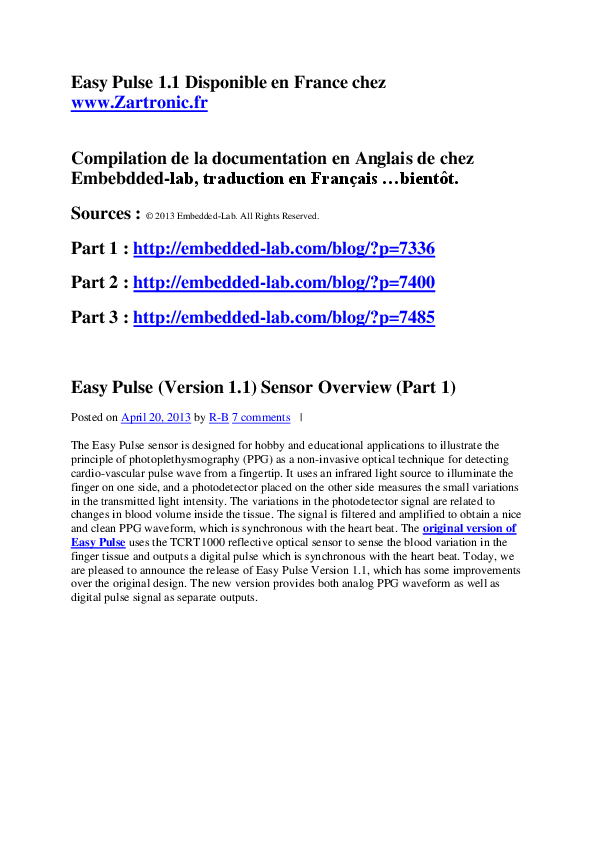 (PDF) Easy Pulse (Version 1.1) Sensor Overview (Part 1
