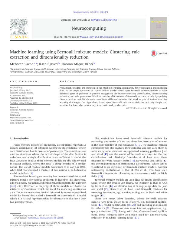 Pdf Machine Learning Using Bernoulli Mixture Models Clustering Rule