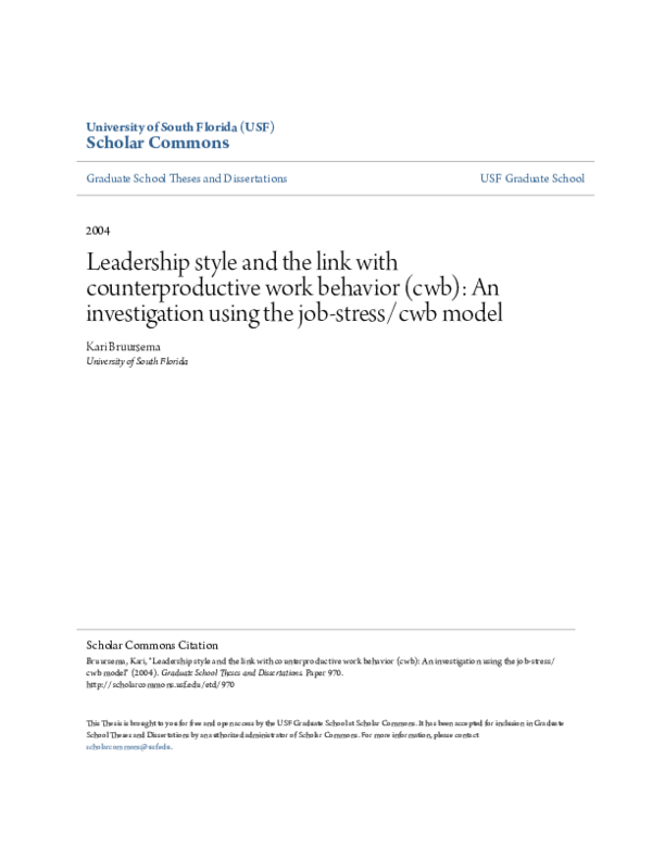 (PDF) Leadership Style and the Link With Counterproductive Work Behavior (CWB)