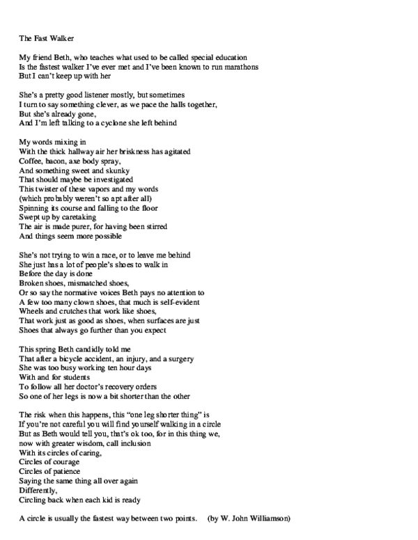 (PDF) The Fast Walker (poem) from The Inclusive Educator Journal. 2 (1 ...