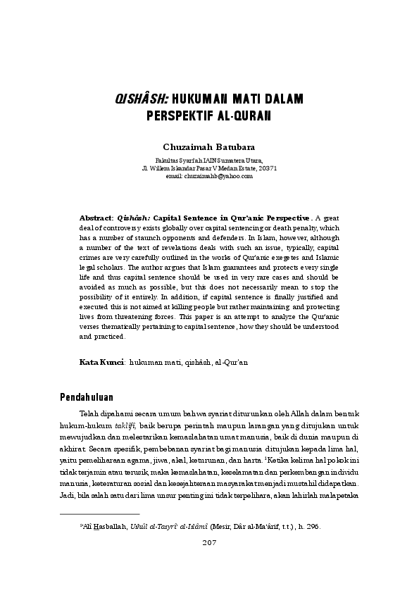(PDF) QISHÂSH: HUKUMAN MATI DALAM PERSPEKTIF AL-QURAN