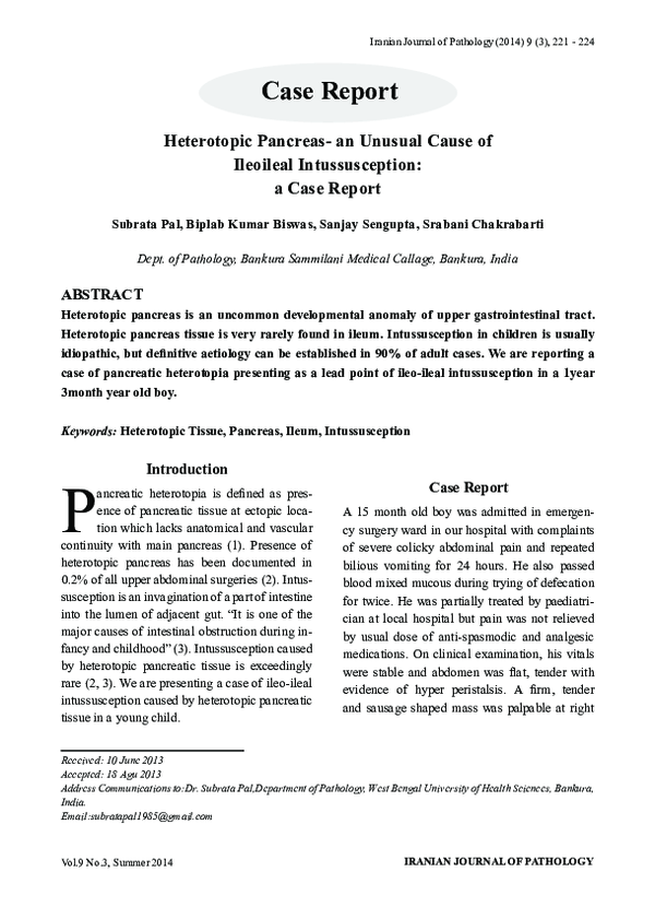 (PDF) Heterotopic Pancreas-an Unusual Cause of Ileoileal Intussusception: a Case Report