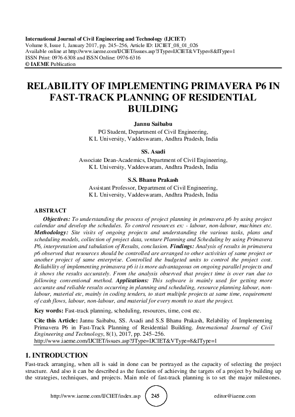 (PDF) RELABILITY OF IMPLEMENTING PRIMAVERA P6 IN FAST-TRACK PLANNING OF ...