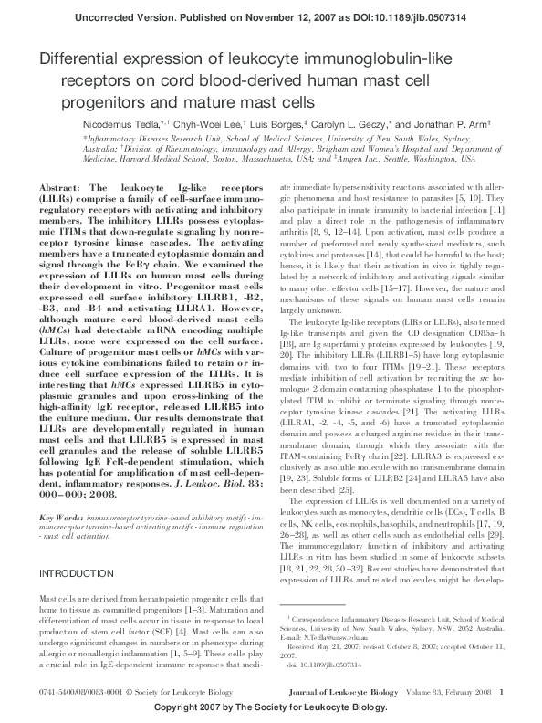 (PDF) Differential expression of leukocyte immunoglobulin-like ... (PDF) Differential expression of leukocyte immunoglobulin-like ...