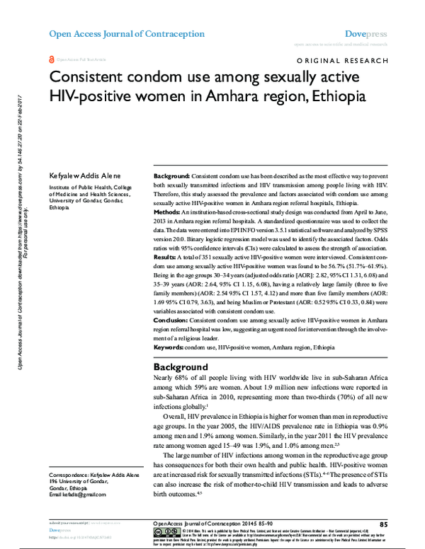(PDF) Consistent condom use among sexually active hiV-positive women in Amhara region, Ethiopia