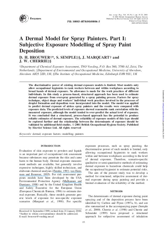 (PDF) A dermal model for spray painters. Part I: Subjective exposure ...