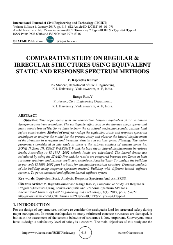 (PDF) COMPARATIVE STUDY ON REGULAR & IRREGULAR STRUCTURES USING EQUIVALENT STATIC AND RESPONSE ...