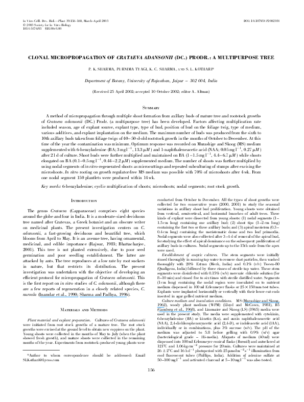 (PDF) Clonal micropropagation of Crataeva adansonii (DC.) Prodr.: A ...