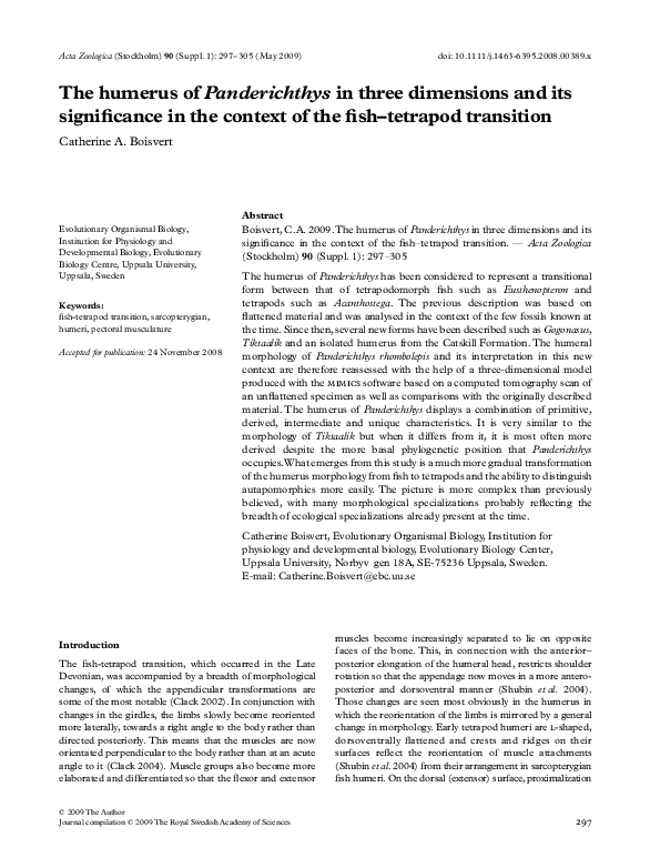 (PDF) The humerus of Panderichthys in three dimensions and its ...