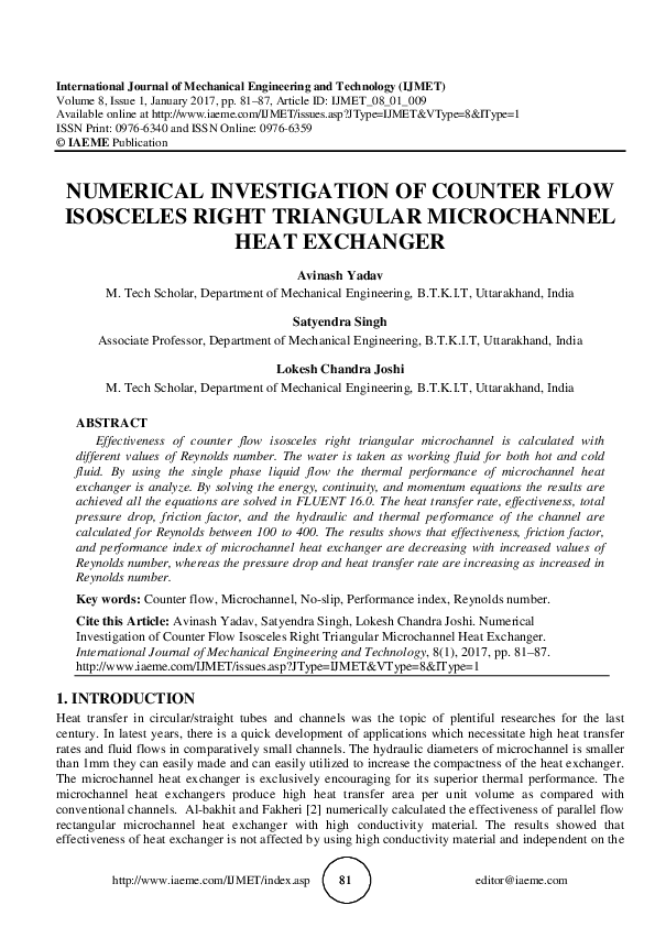 (PDF) NUMERICAL INVESTIGATION OF COUNTER FLOW ISOSCELES RIGHT ...