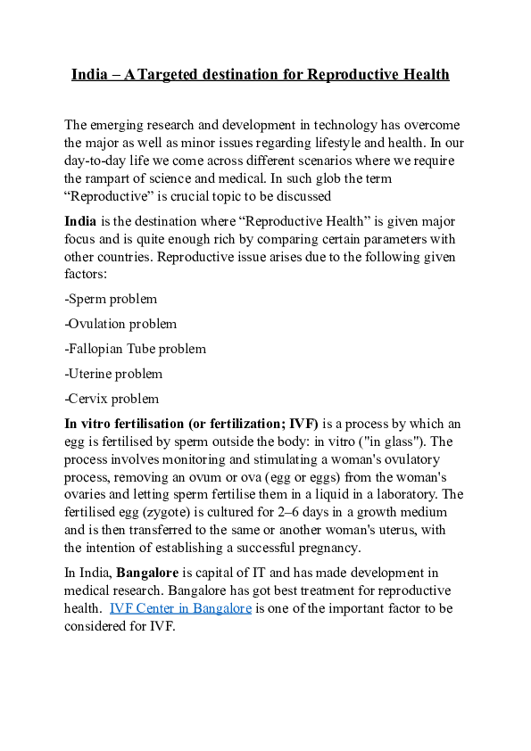 (DOC) India – A Targeted destination for Reproductive Health