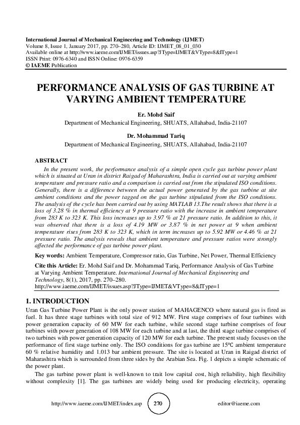 (PDF) PERFORMANCE ANALYSIS OF GAS TURBINE AT VARYING AMBIENT TEMPERATURE