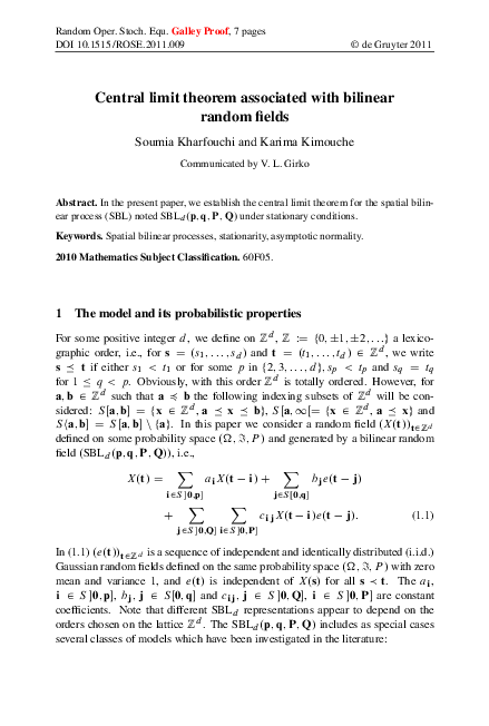 Pdf Central Limit Theorem Associated With Bilinear Random Fields