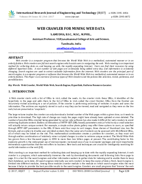 Pdf Irjet Web Crawler For Mining Web Data Irjet Journal