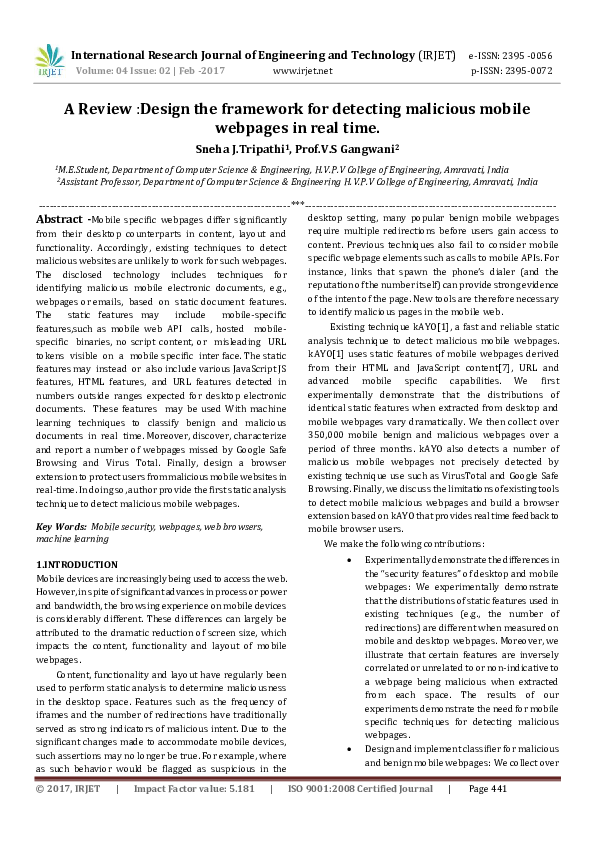 (PDF) IRJET-A Review :Design the framework for detecting malicious mobile webpages in real time ...