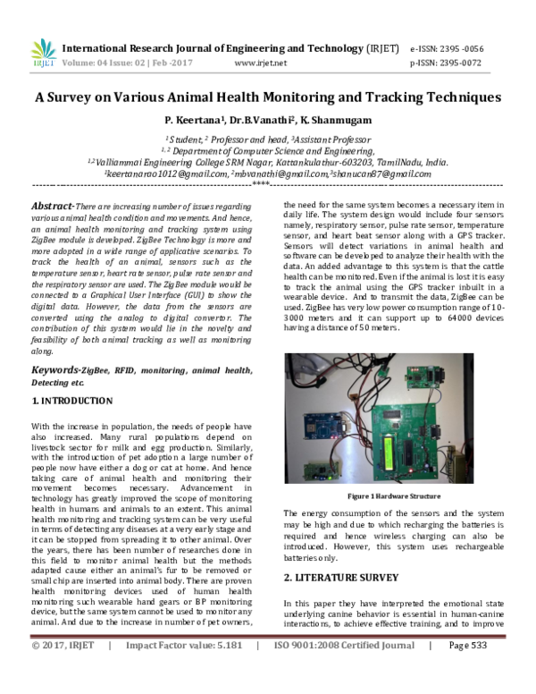 (PDF) IRJET-A Survey on Various Animal Health Monitoring and Tracking ...