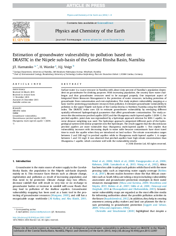 (PDF) Estimation of groundwater vulnerability to pollution based on ...