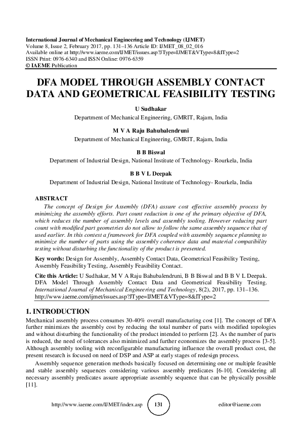 (PDF) DFA MODEL THROUGH ASSEMBLY CONTACT DATA AND GEOMETRICAL ...